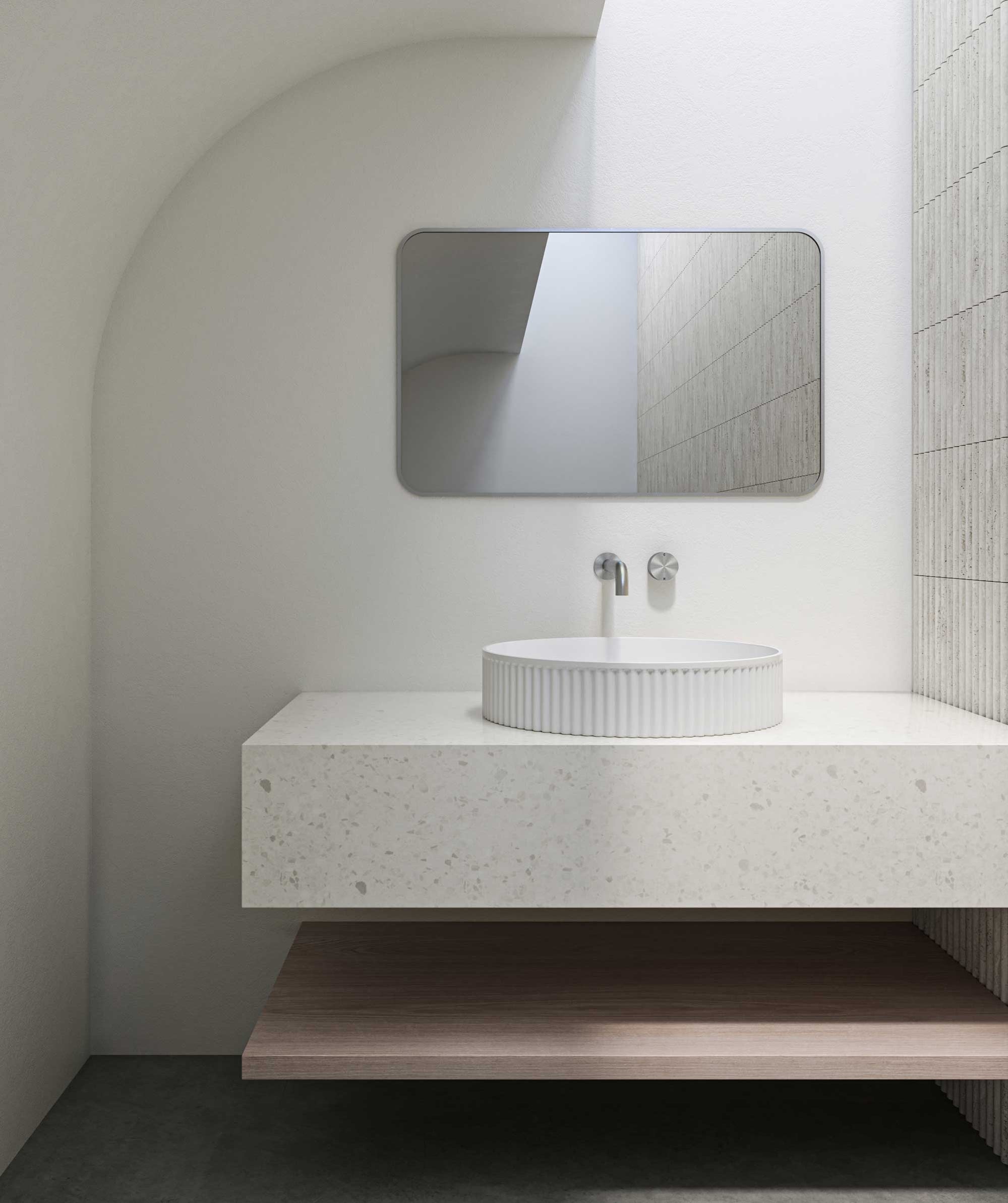 Cleo 400 Fluted round Basin - Matte White — goodbathco