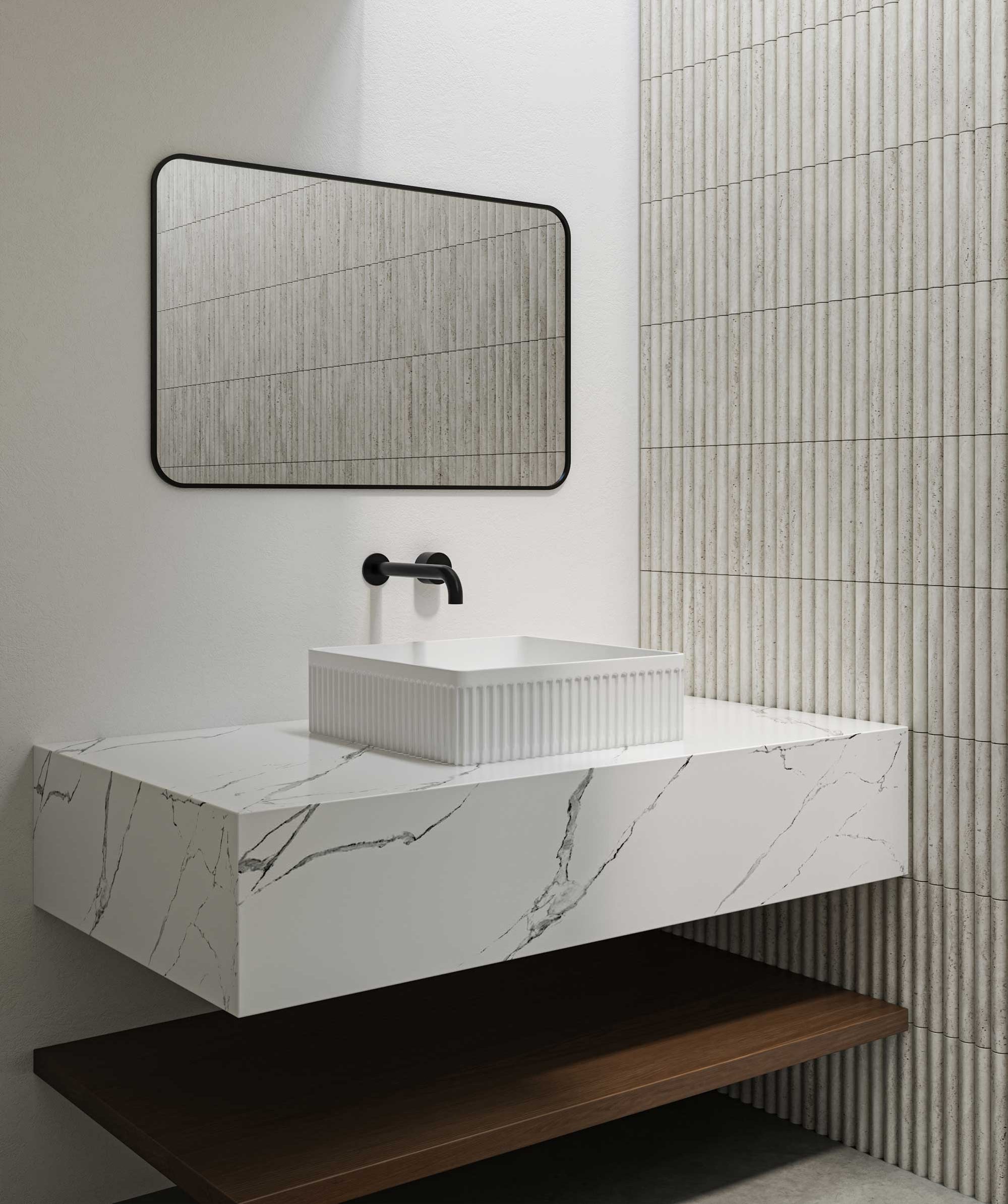 Cleo 365 Fluted square basin - Matte White — goodbathco