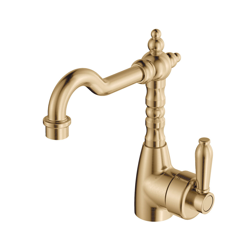 Fienza Eleanor Shepherds Crook Basin Mixer - Urban Brass — goodbathco